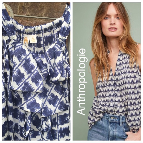 Adiva | Tops | Adiva Havana Blue Cream Ruffled Top Size L | Poshmark